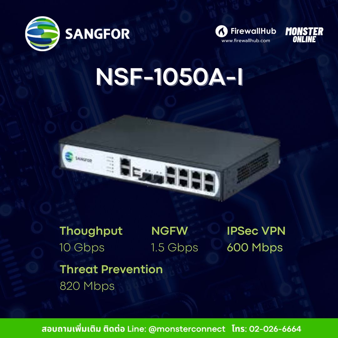 ราคาไฟร์วอลล์ Sangfor NSF-1050A-I แถม XDR 30 licenses — Monster Online