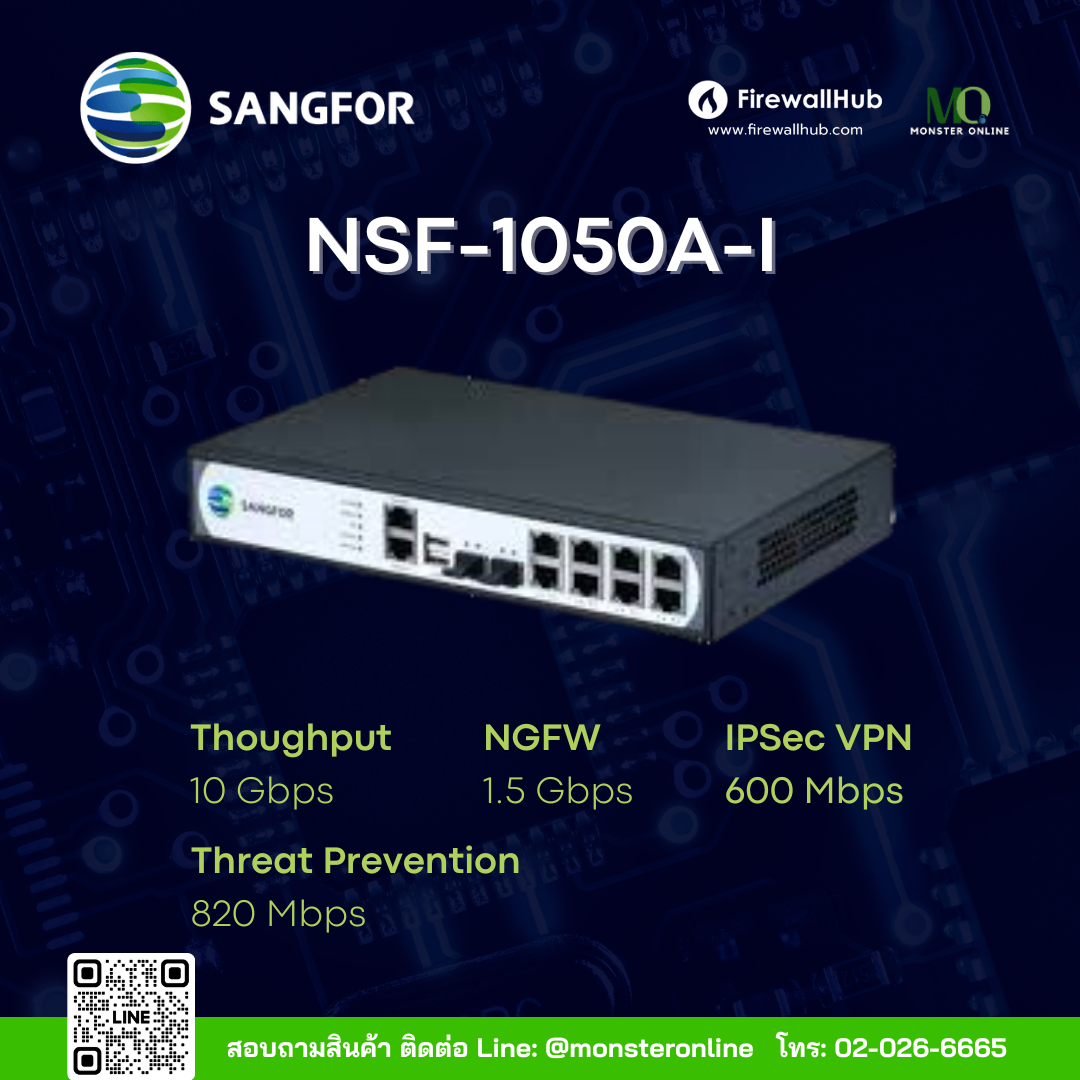 ราคาไฟร์วอลล์ Sangfor NSF-1050A-I แถม XDR 30 licenses — Monster Online