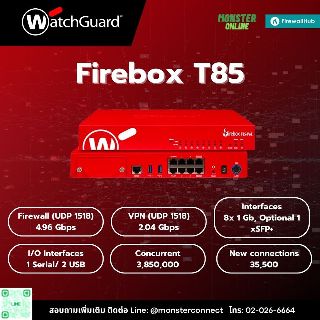 ราคา WatchGuard Firebox T85 | จำหน่ายสินค้าใหม่ รับต่อ MA พร้อมติดตั้ง ...